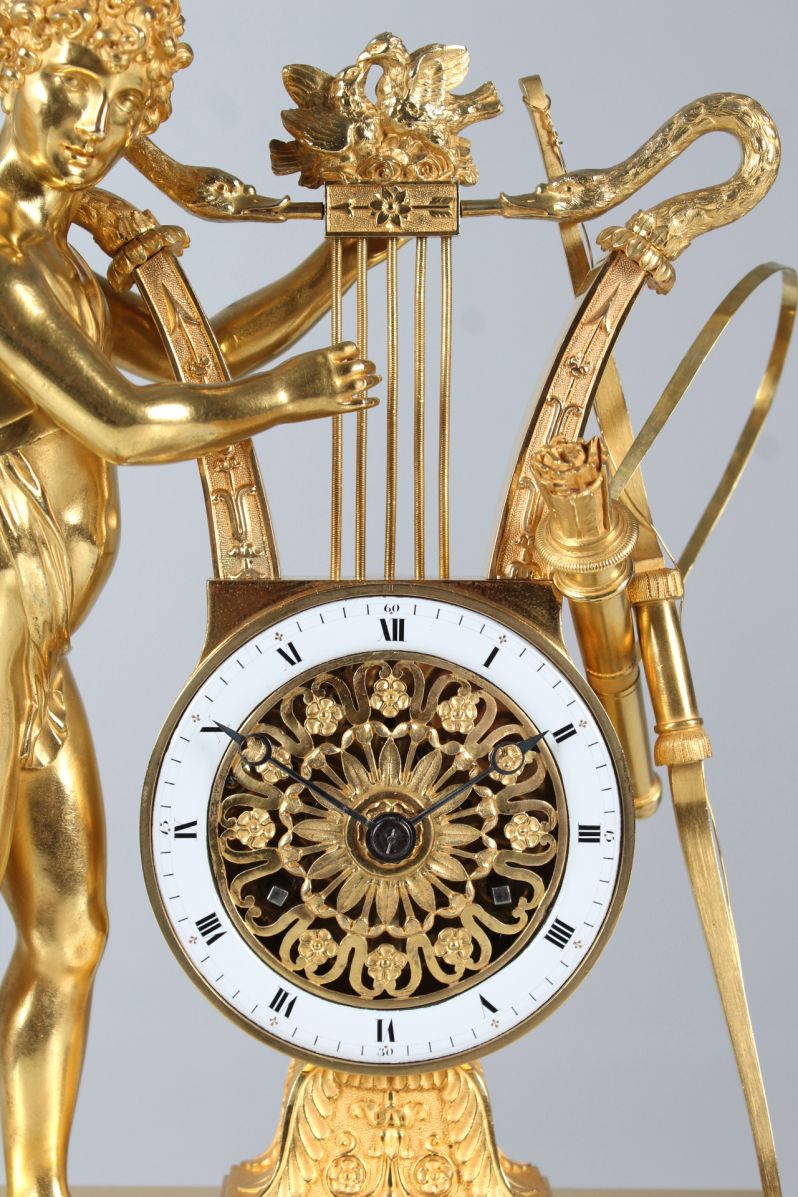Antique French Pendulum, Cupid with Lyre, c. 1830.
